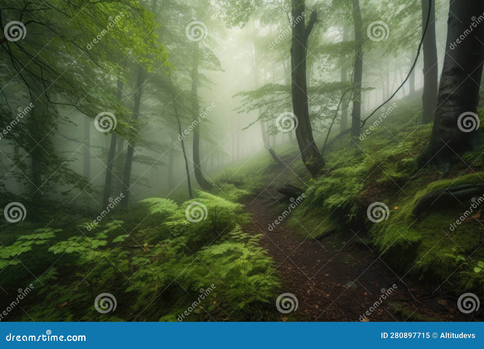Forest with Fog Rolling through the Trees, Creating a Serene and ...