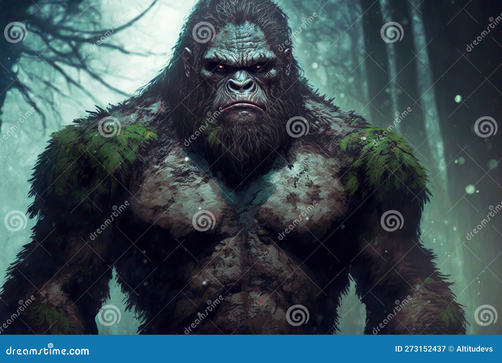 Forest Formidable Monster Bigfoot among Dense Forest Thicket Stock ...