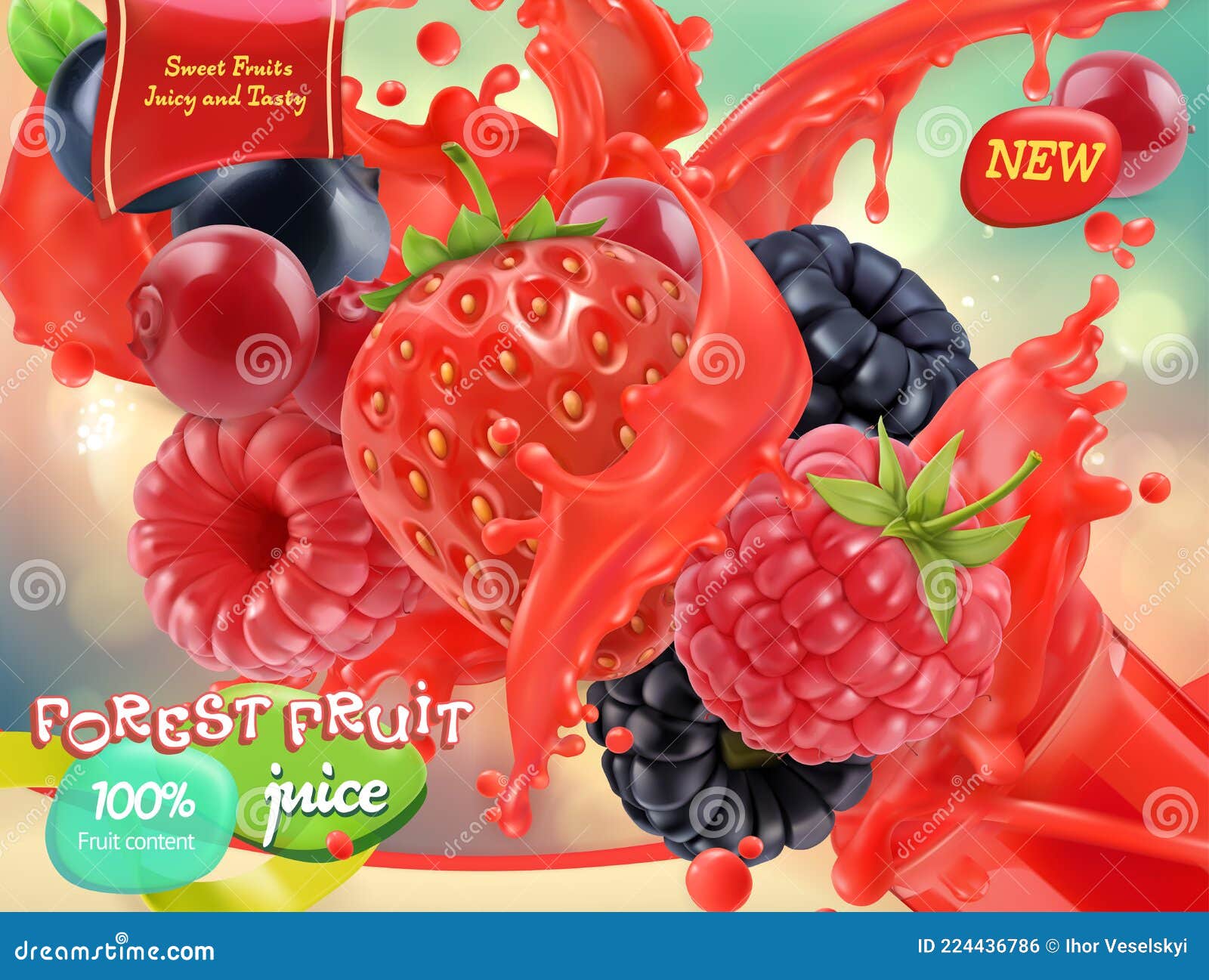 Forest Fruit. Mixed Berry. 3d Realistic Vector, Package Design Stock ...