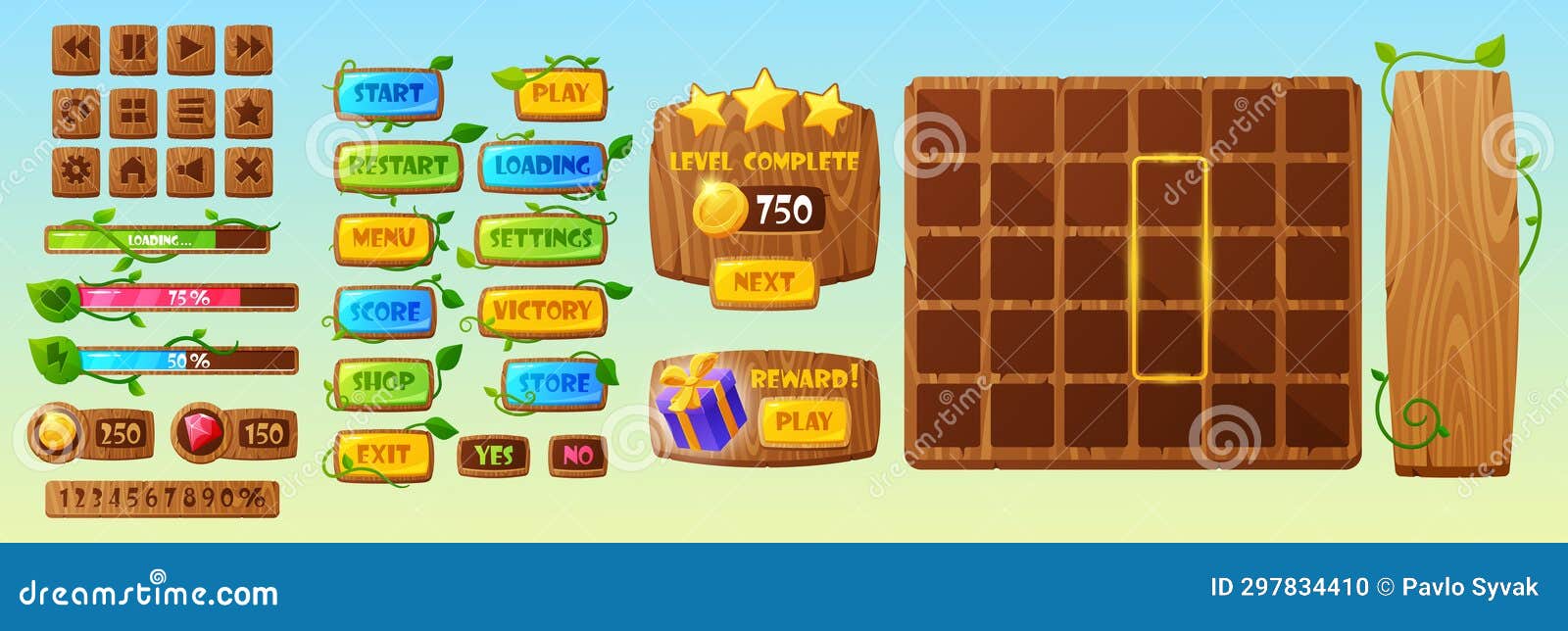 Forest Game Menu Interface. Ui Game Buttons, Gui Elements Game Asset Stock Illustration ...
