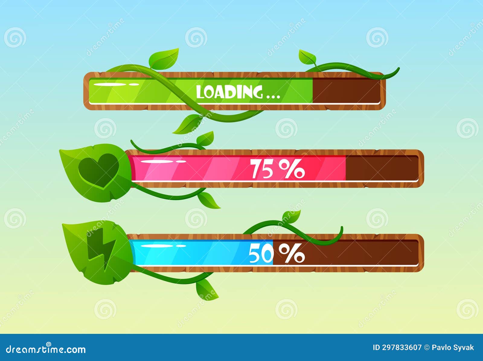 Forest Game Progress Bars, Cartoon Vector Process Ui Or Gui Interface ... Forest Game Progress Bars, Cartoon Vector Process Ui Or Gui Interface ...