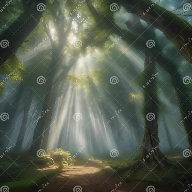 A Forest Glade Where Ancient, Sentient Trees Communicate through Beams ...