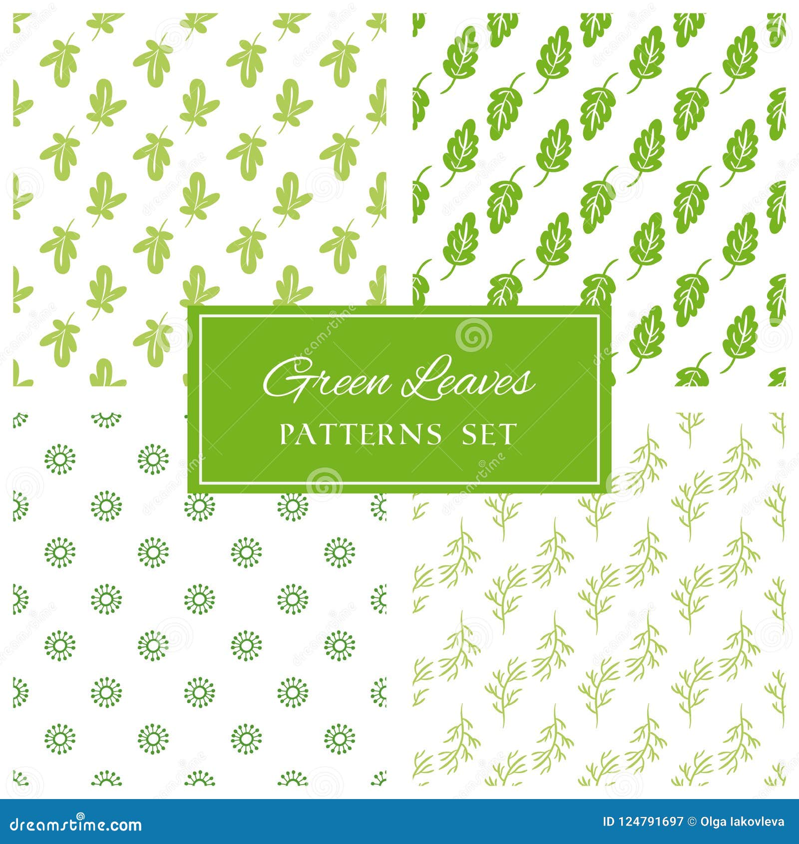 Forest Green Leaves Doodle Backgrounds Collection Cartoon Vector ...