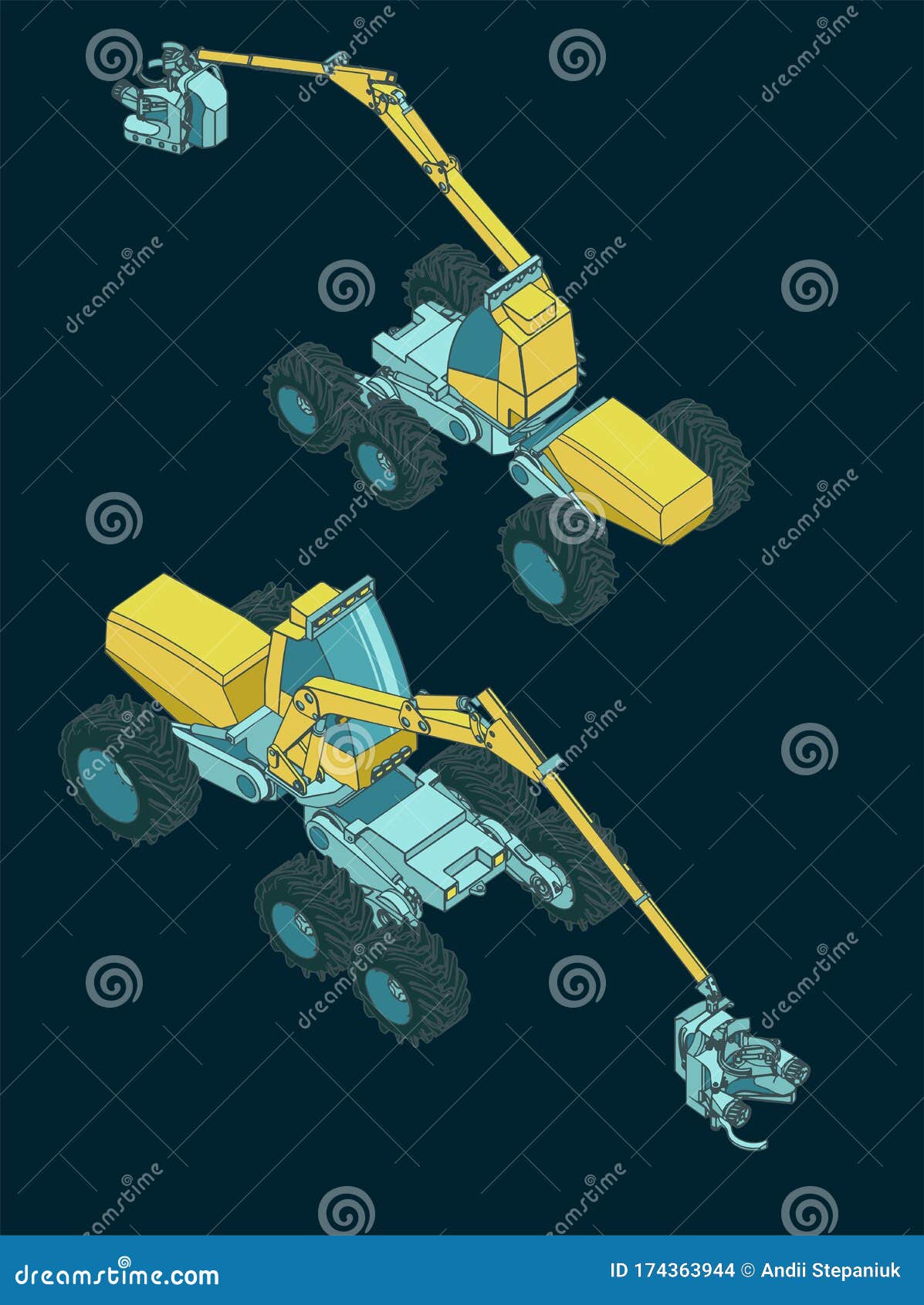 Forest Harvester Icon Track Feller Buncher Cartoon Vector 100403007