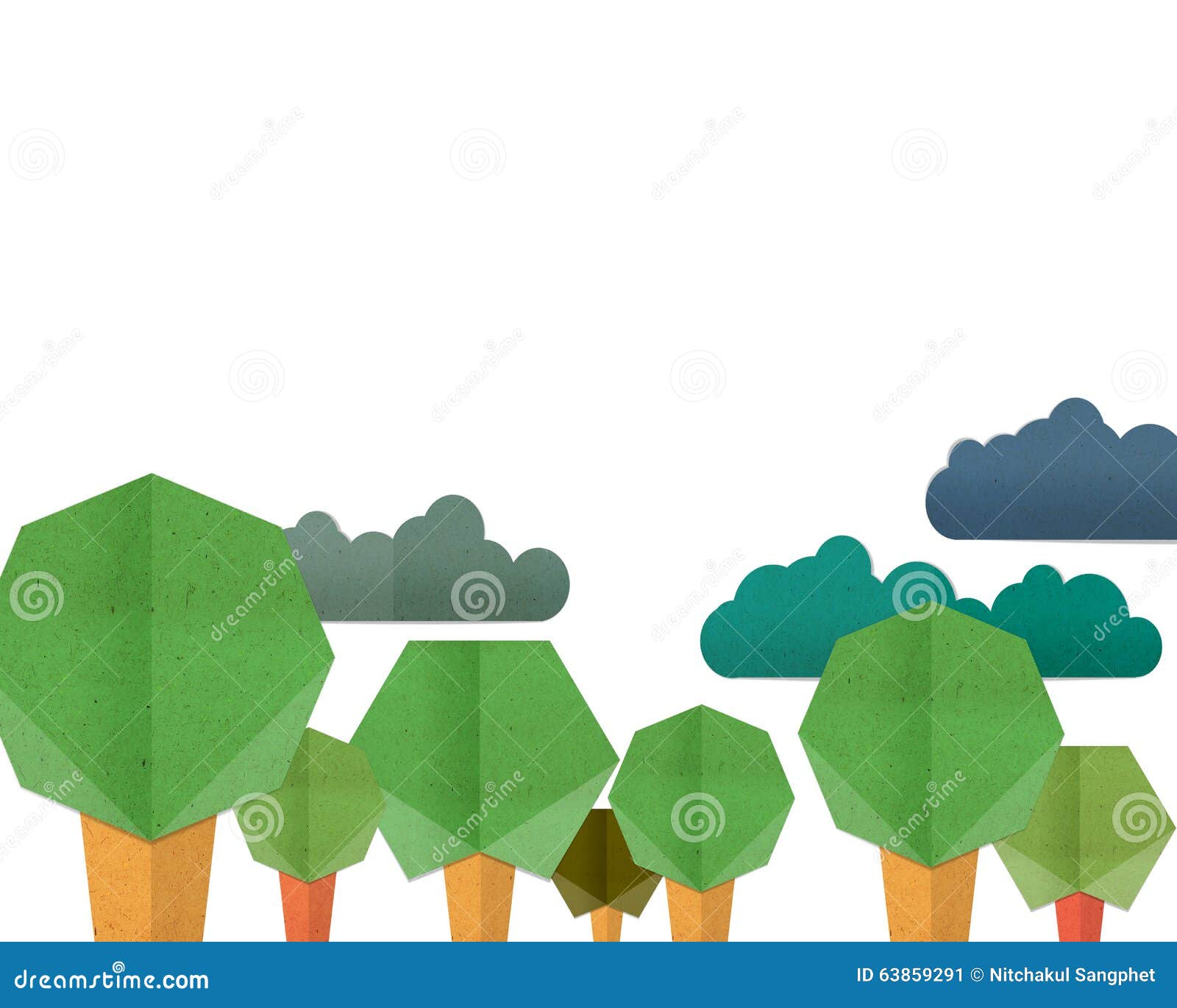 Forest Hill and Colorful Cloud Background, Paper Cut and Paste. Stock ...