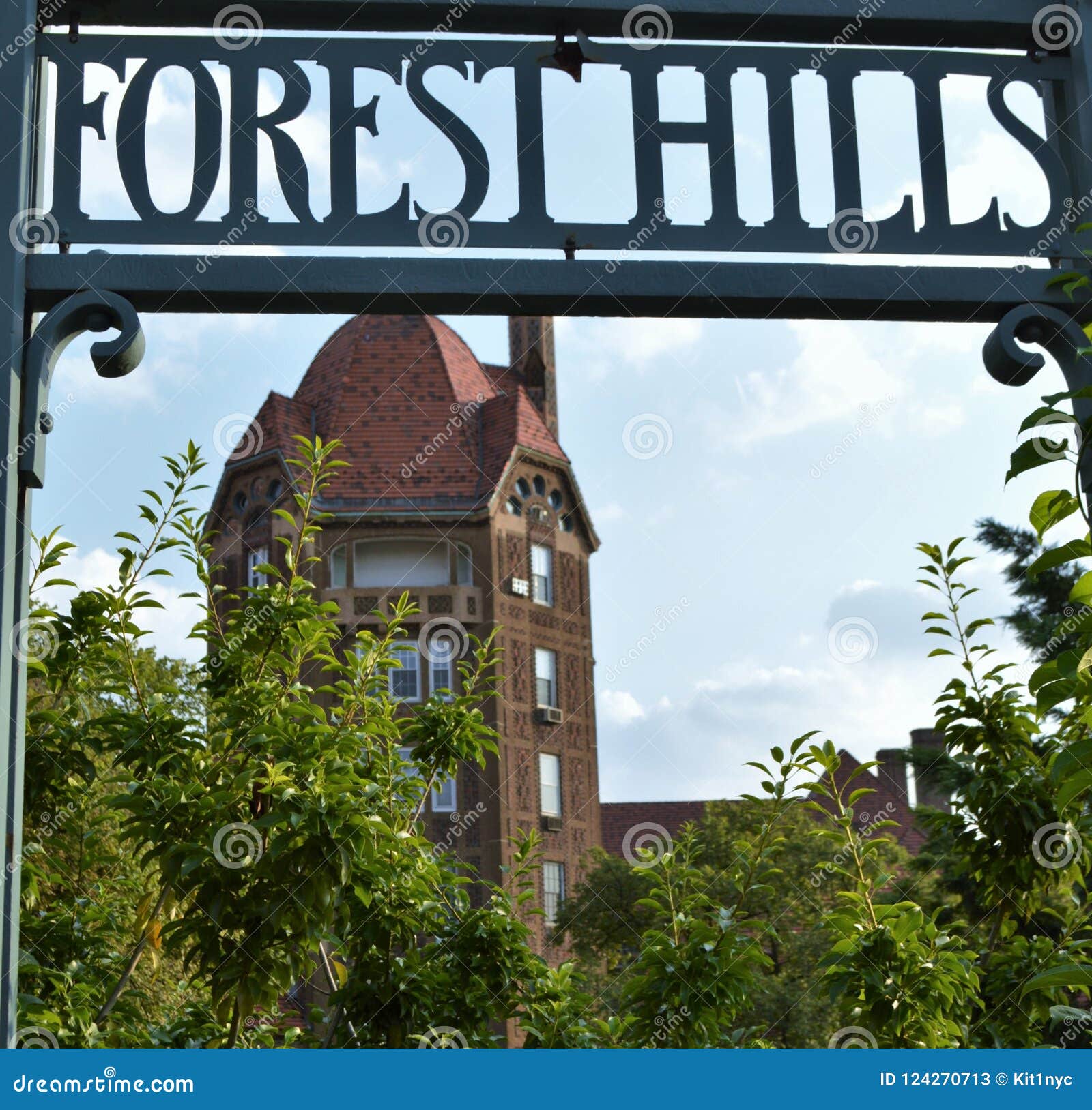 Forest Hills Sign with Dome Building Architecture Background Vertical ...