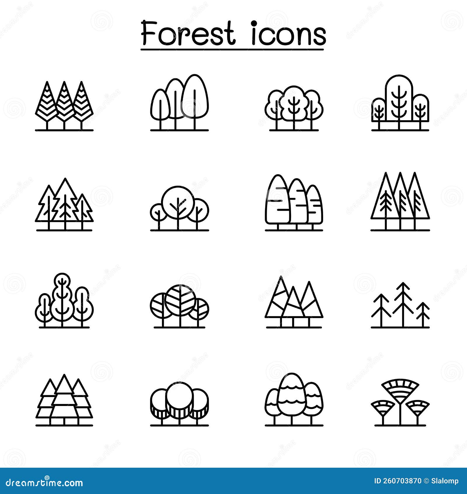 Forest Icon Set in Thin Line Style Stock Vector - Illustration of ...