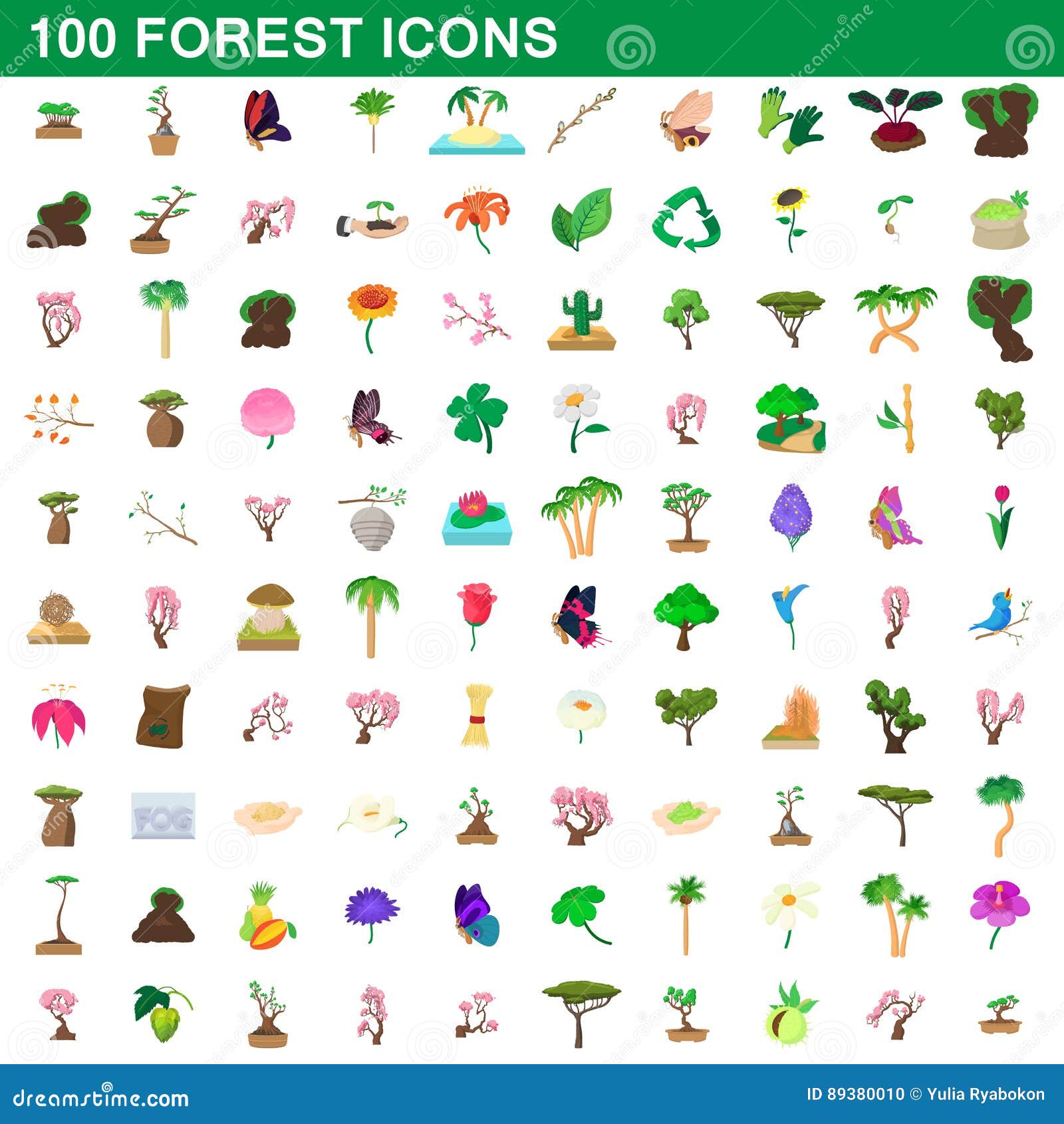 100 Forest Icons Set, Cartoon Style Stock Vector - Illustration of ...
