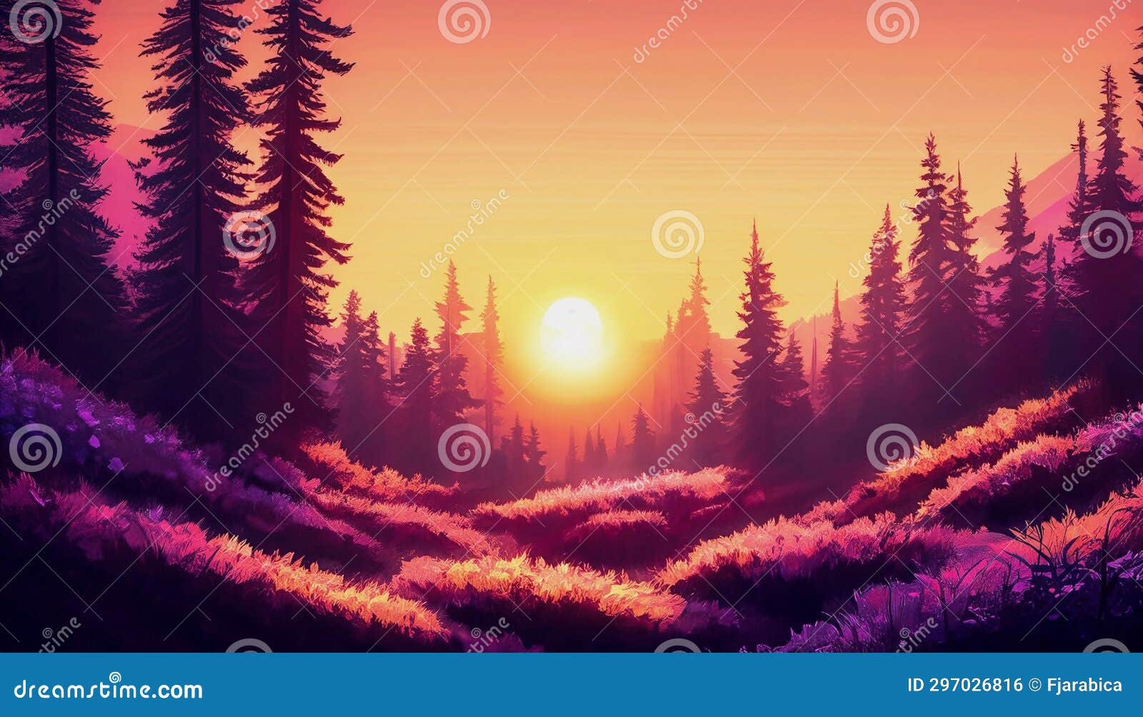 In the Forest Illustrated Trees during a Walk through the Forest Stock ...