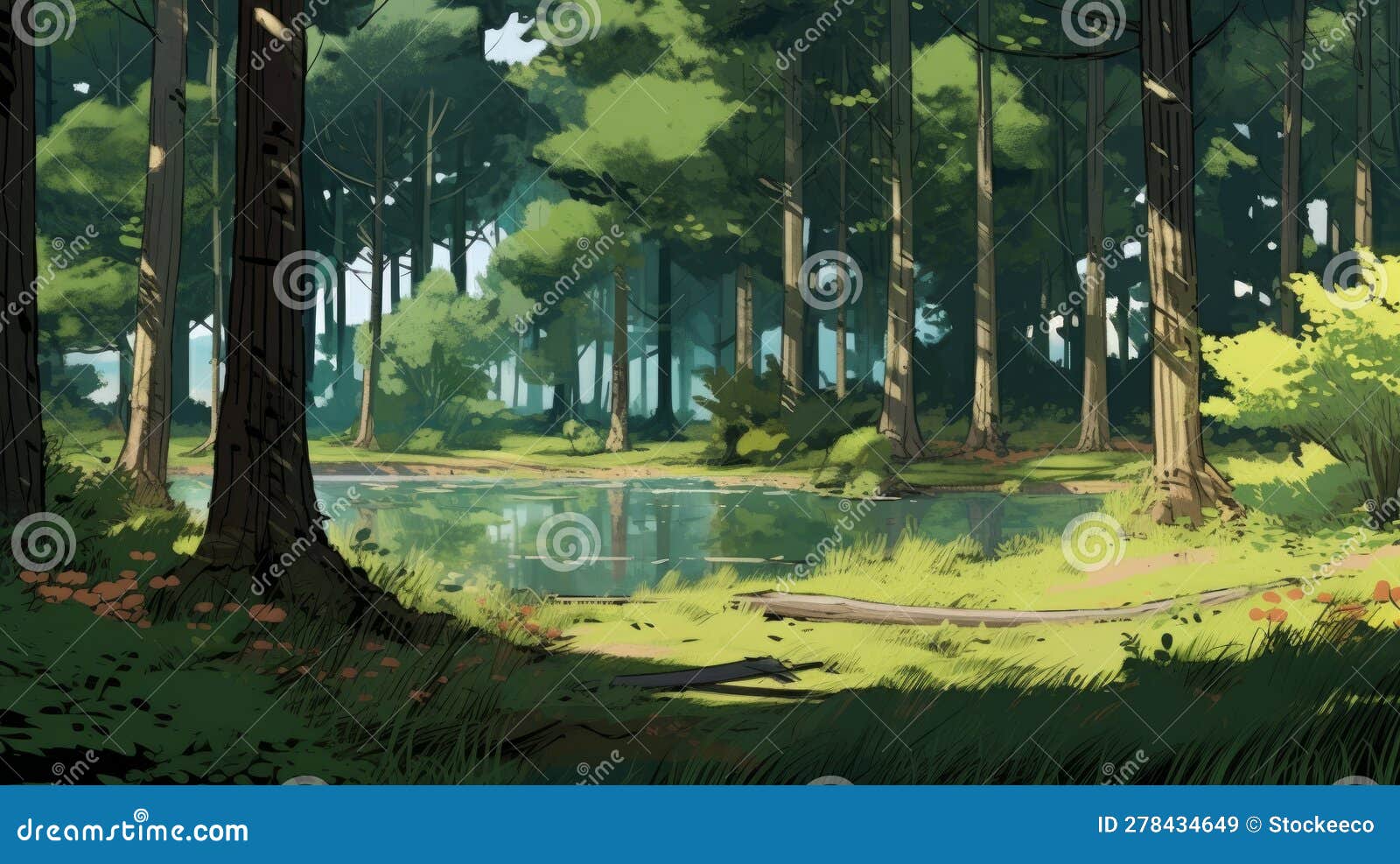 Professional Cartoon Style Forest with Large Canopy Tree and Beautiful ...