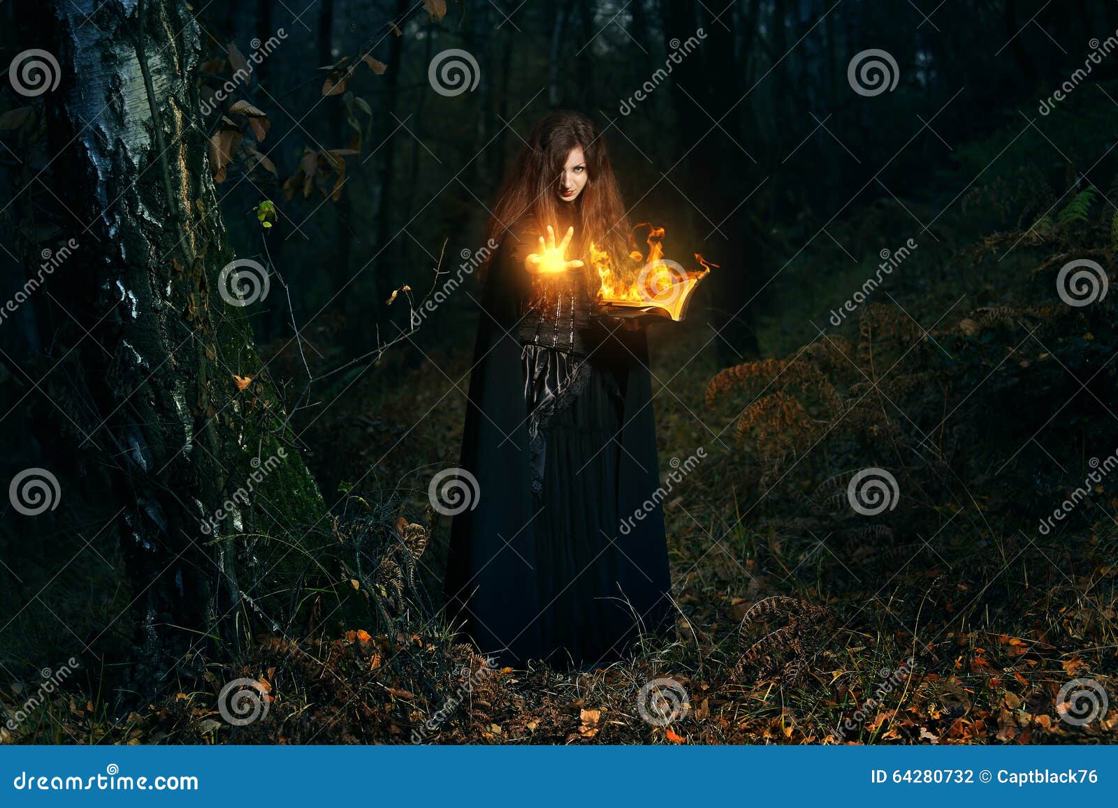 Forest Keeper Casting Fire Magic Stock Photo - Image of evil, robe ...