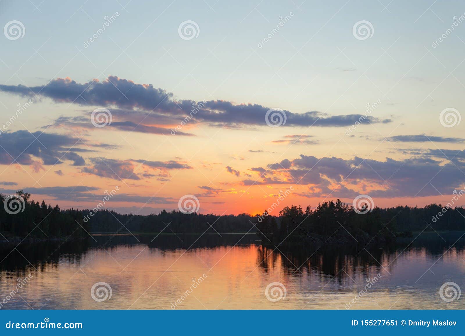 Forest Lake at Dramatic Sunset Stock Image - Image of lake, dramatic ...