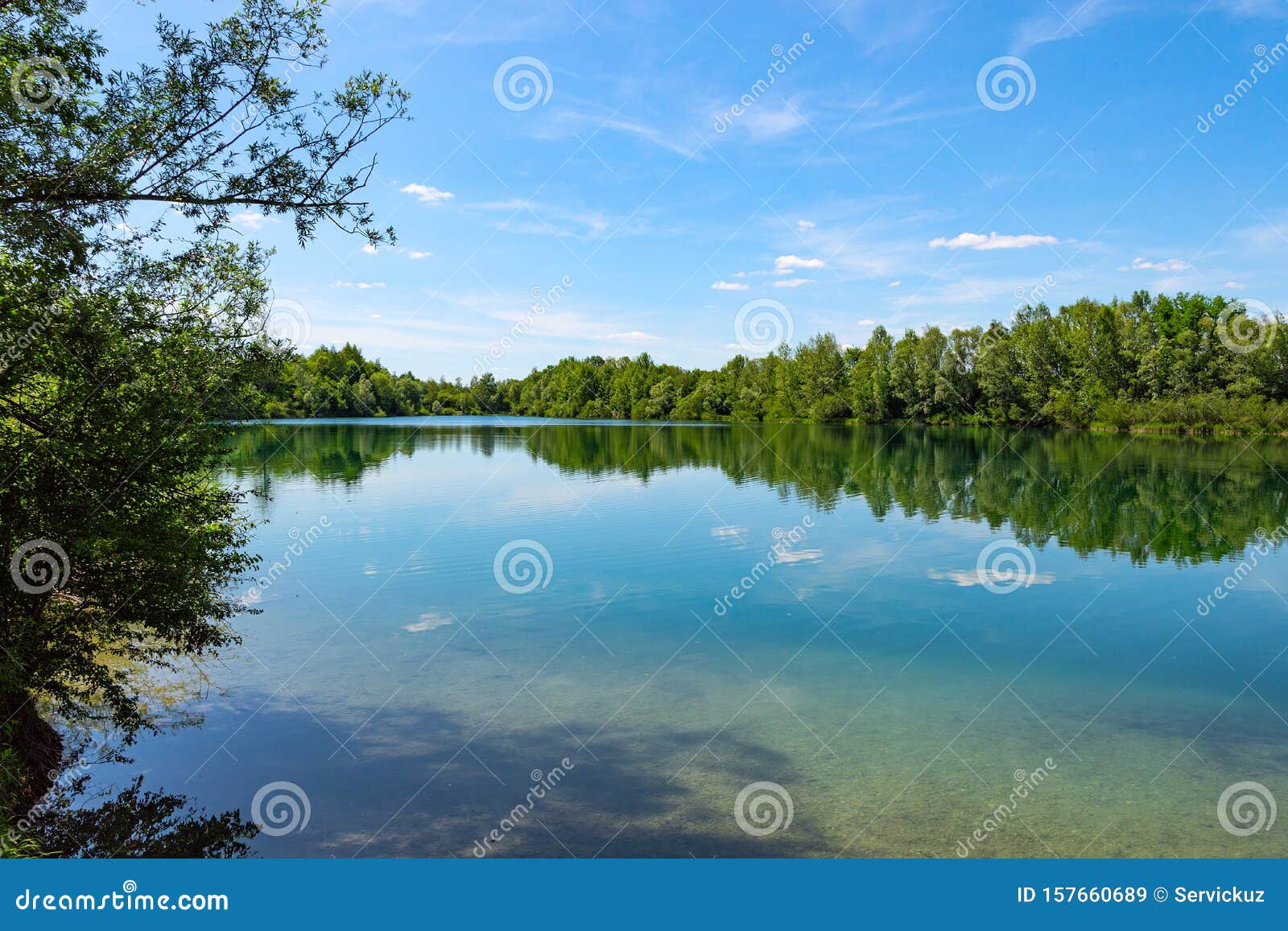 Forest Lake in German National Park with Clear Blue Sky Reflection ...
