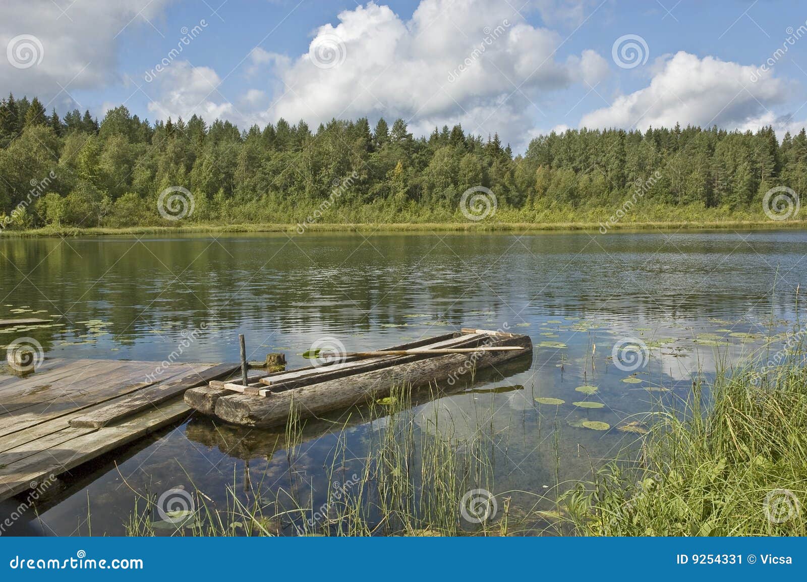 Forest Lake with Old Wooden Boat Stock Image - Image of kargopol, punt ...