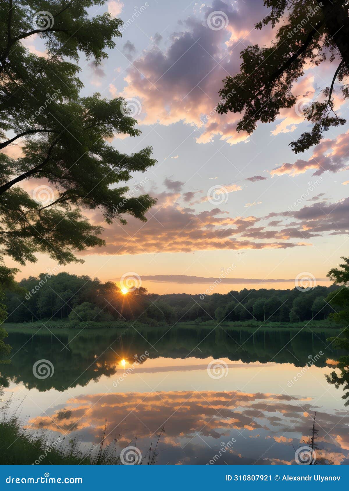 A Forest Lake or River in the Middle of Trees Reflected in the Water ...