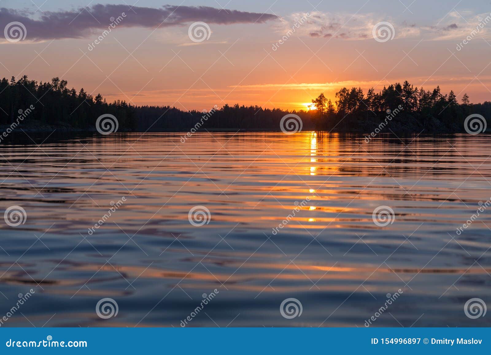 Forest lake at sunset stock image. Image of beautiful - 154996897