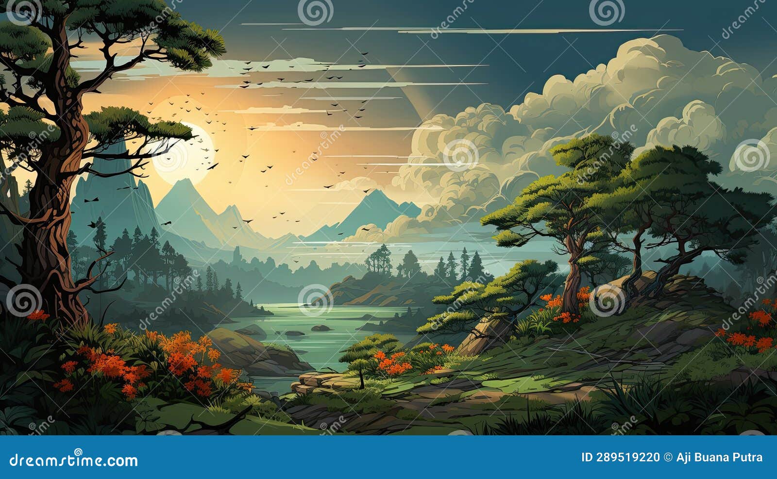 Forest Landscape Background with Complementing Tree and Plant ...