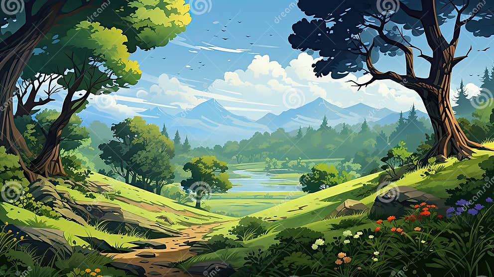 Forest Landscape Background with Complementing Tree and Plant ...