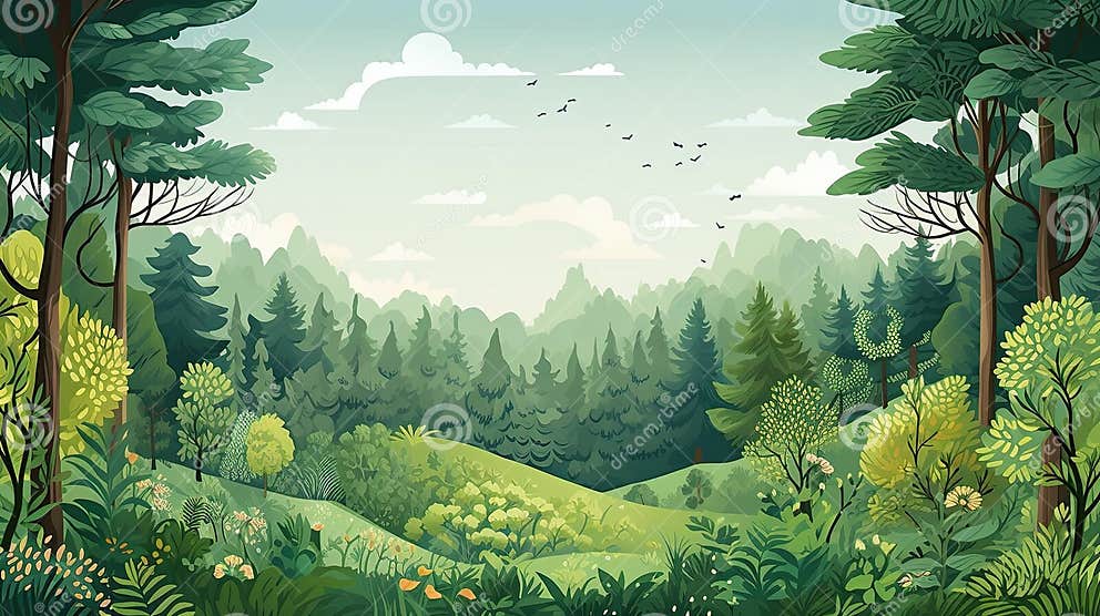 Forest Landscape Background with Complementing Tree and Plant ...