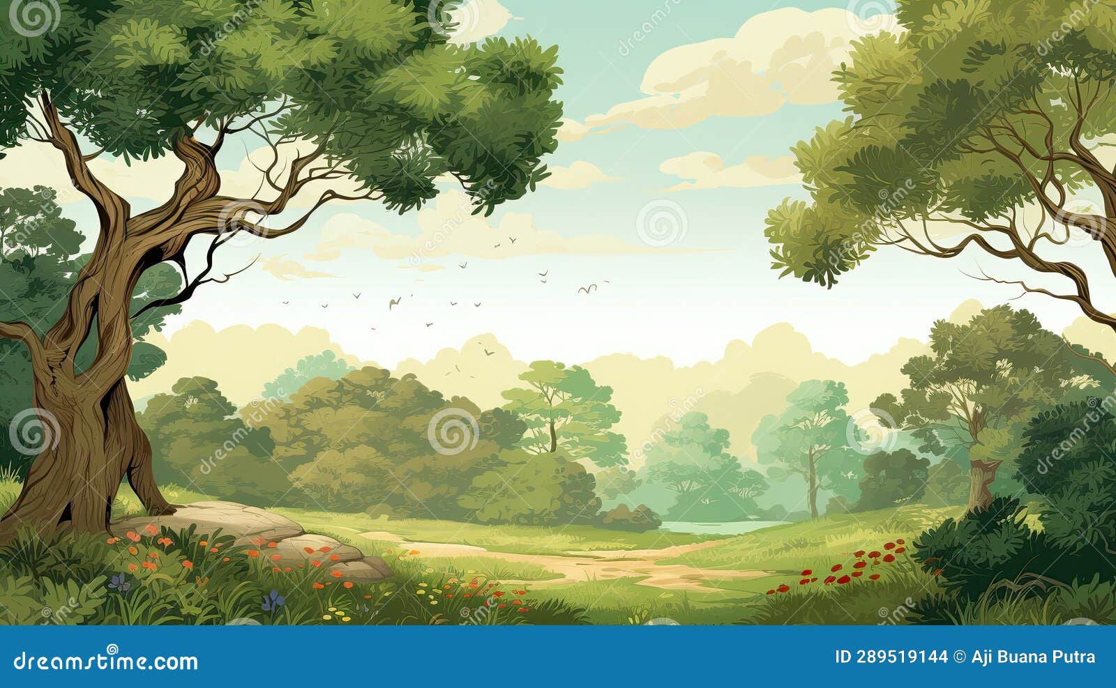Forest Landscape Background with Complementing Tree and Plant ...