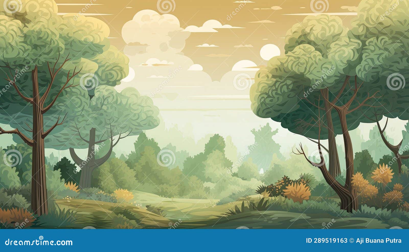 Forest Landscape Background with Complementing Tree and Plant ...