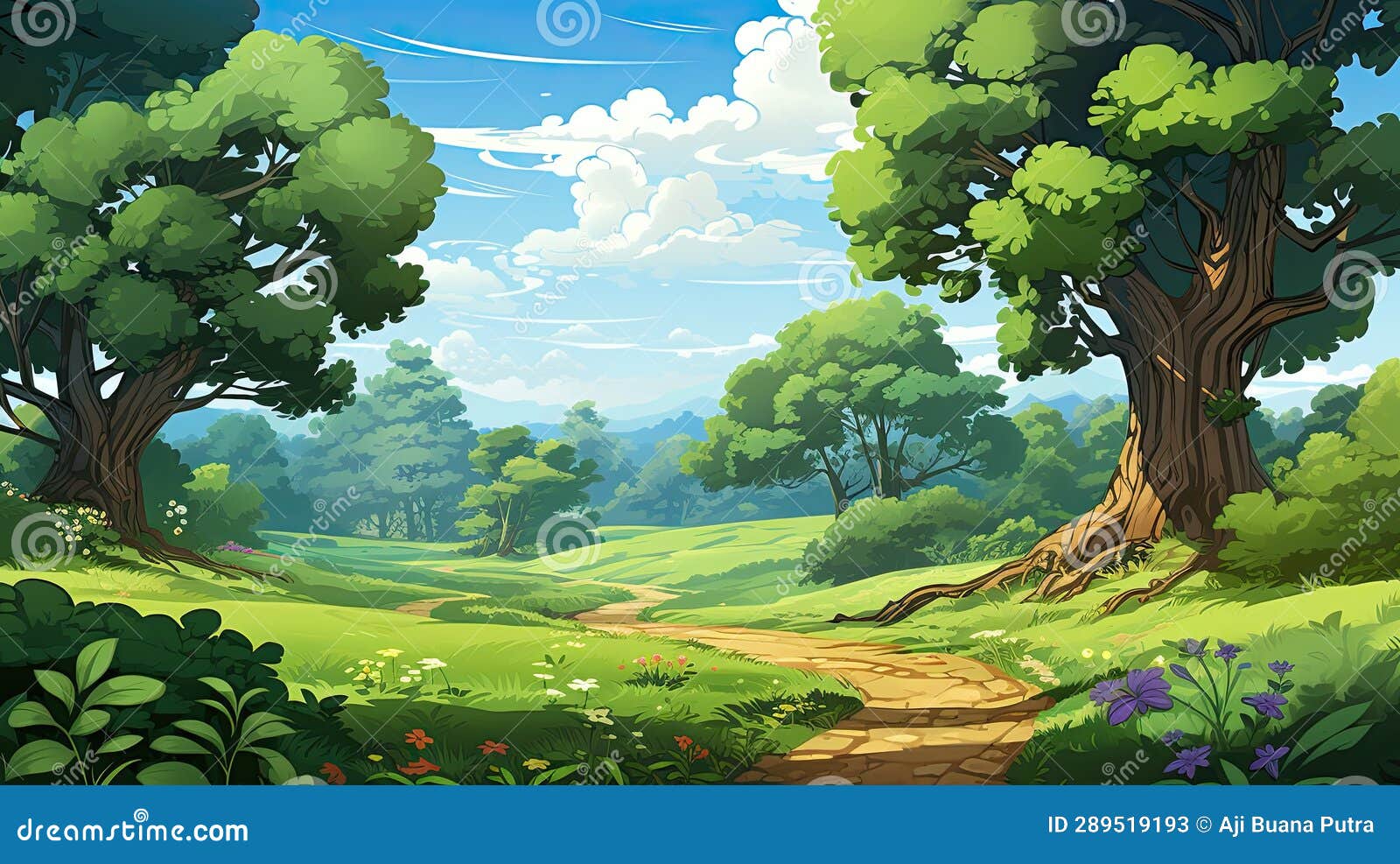 Forest Landscape Background with Complementing Tree and Plant ...