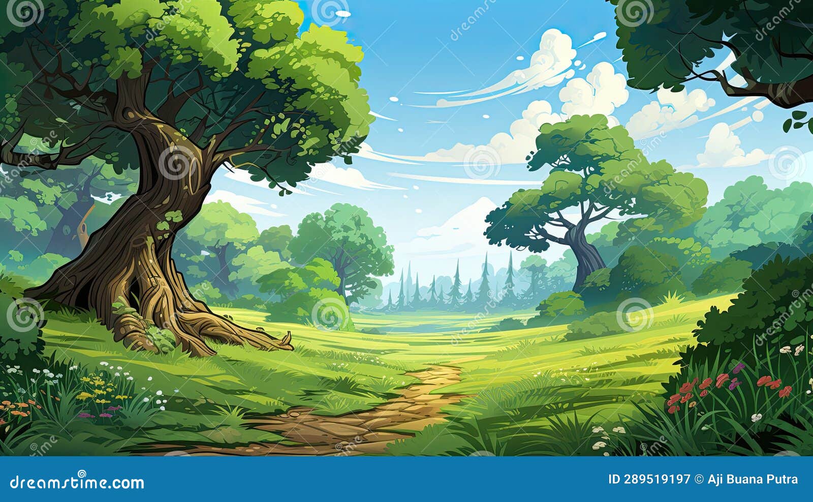 Forest Landscape Background with Complementing Tree and Plant ...
