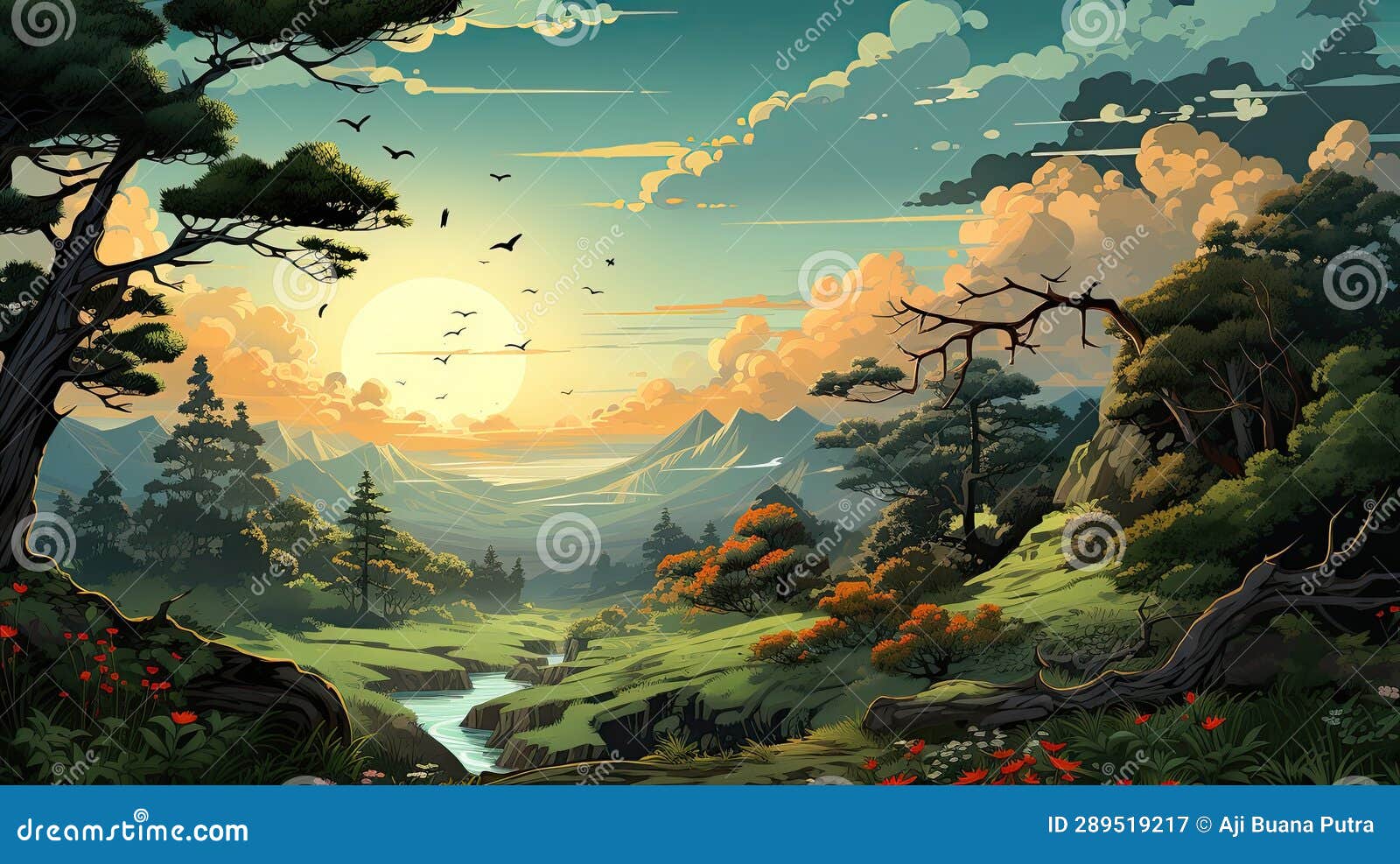 Forest Landscape Background with Complementing Tree and Plant ...