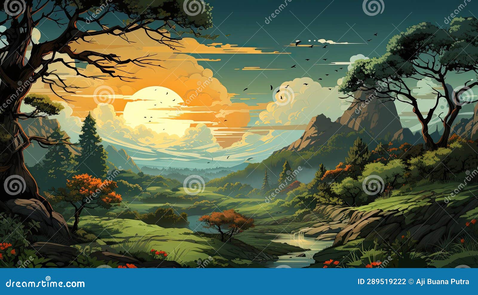 Forest Landscape Background with Complementing Tree and Plant ...
