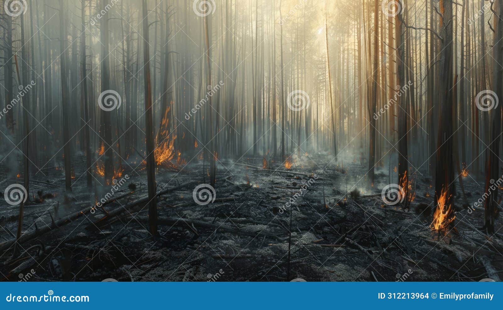 Devastating Scene of Burned Trees in the Forest Stock Photo - Image of ...