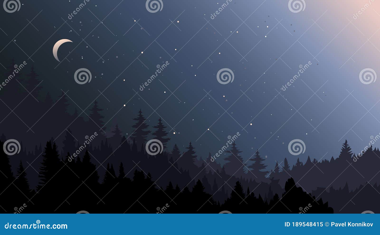 Forest Landscape in the Night. Stock Vector - Illustration of ...