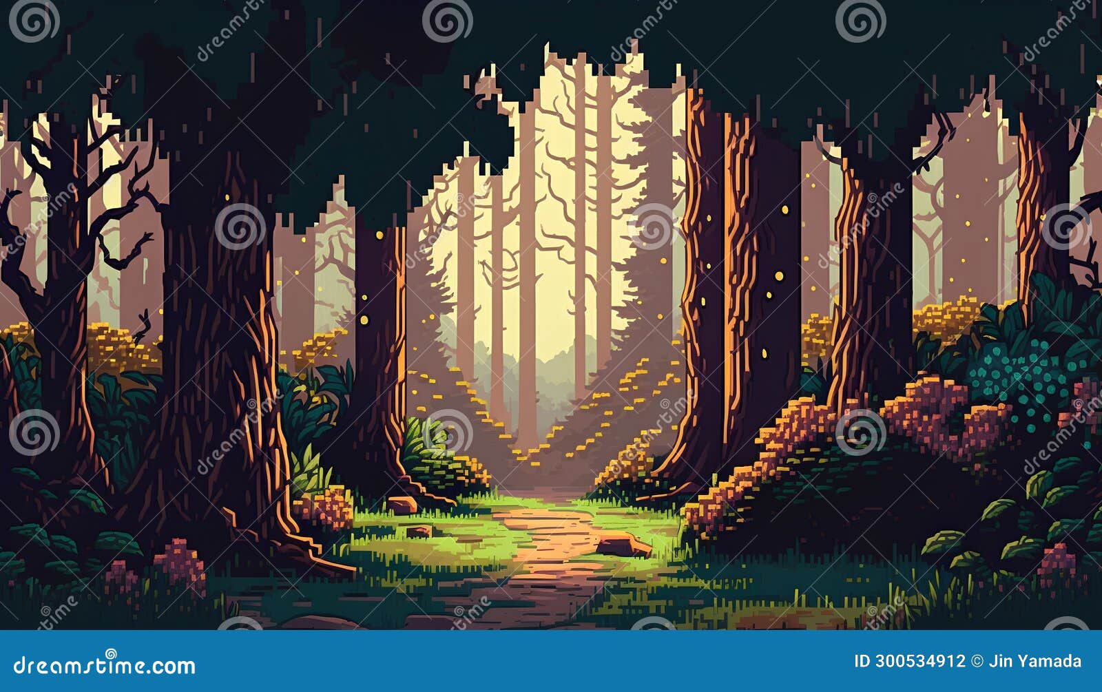 Forest Landscape with a Path in the Woods. Vector Cartoon Illustration ...