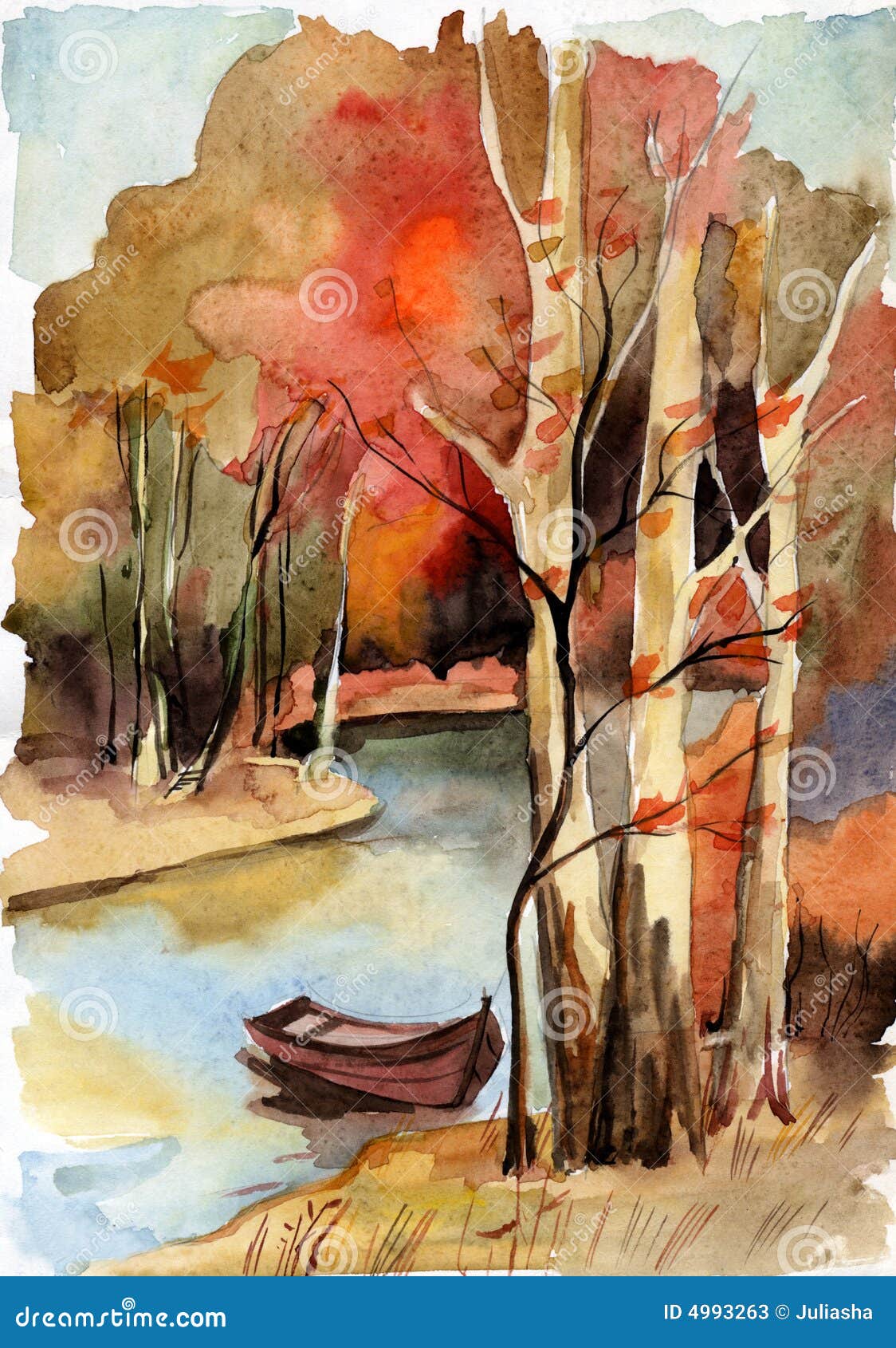 Forest Landscape with River Stock Illustration - Illustration of river ...