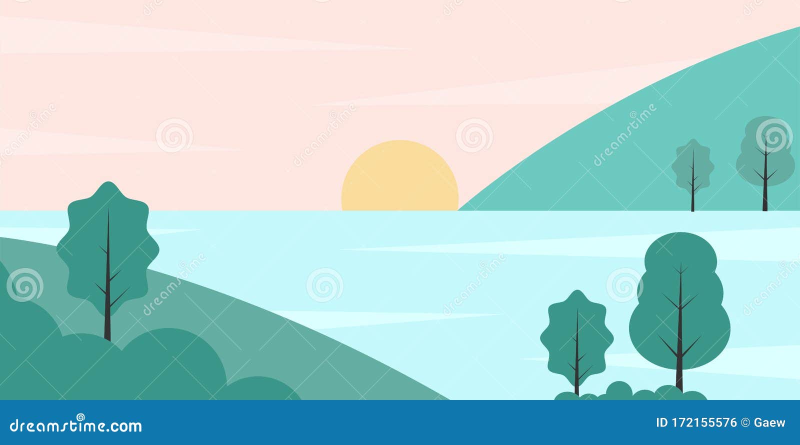 Forest Landscape. Sun on River in Hill Stock Vector - Illustration of ...