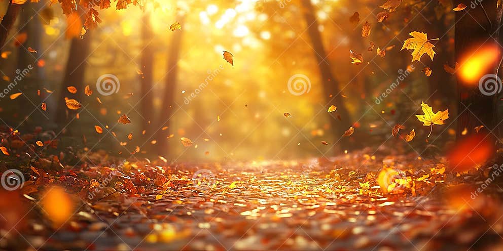 A Forest with Leaves Falling and a Path in the Middle Stock ...