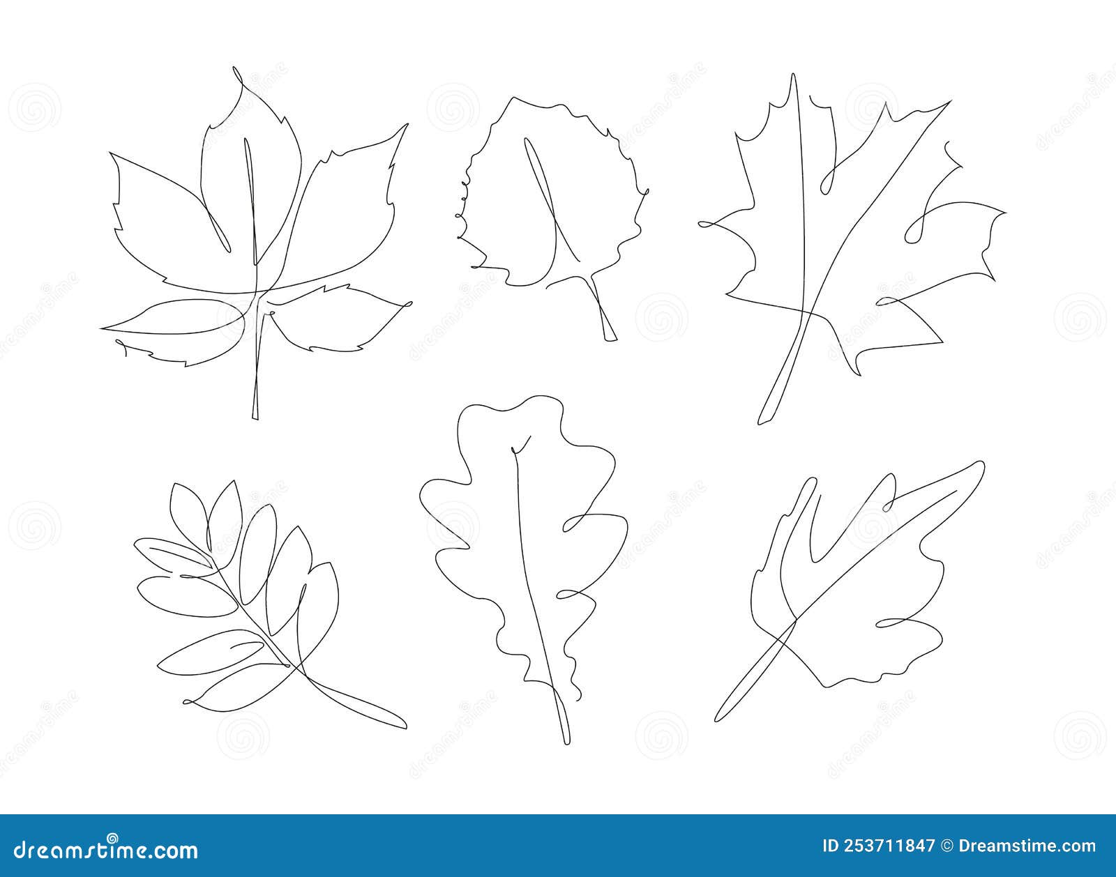 Forest Leaves One Line Set. Autumn Leaf Linear Collection. Simple ...