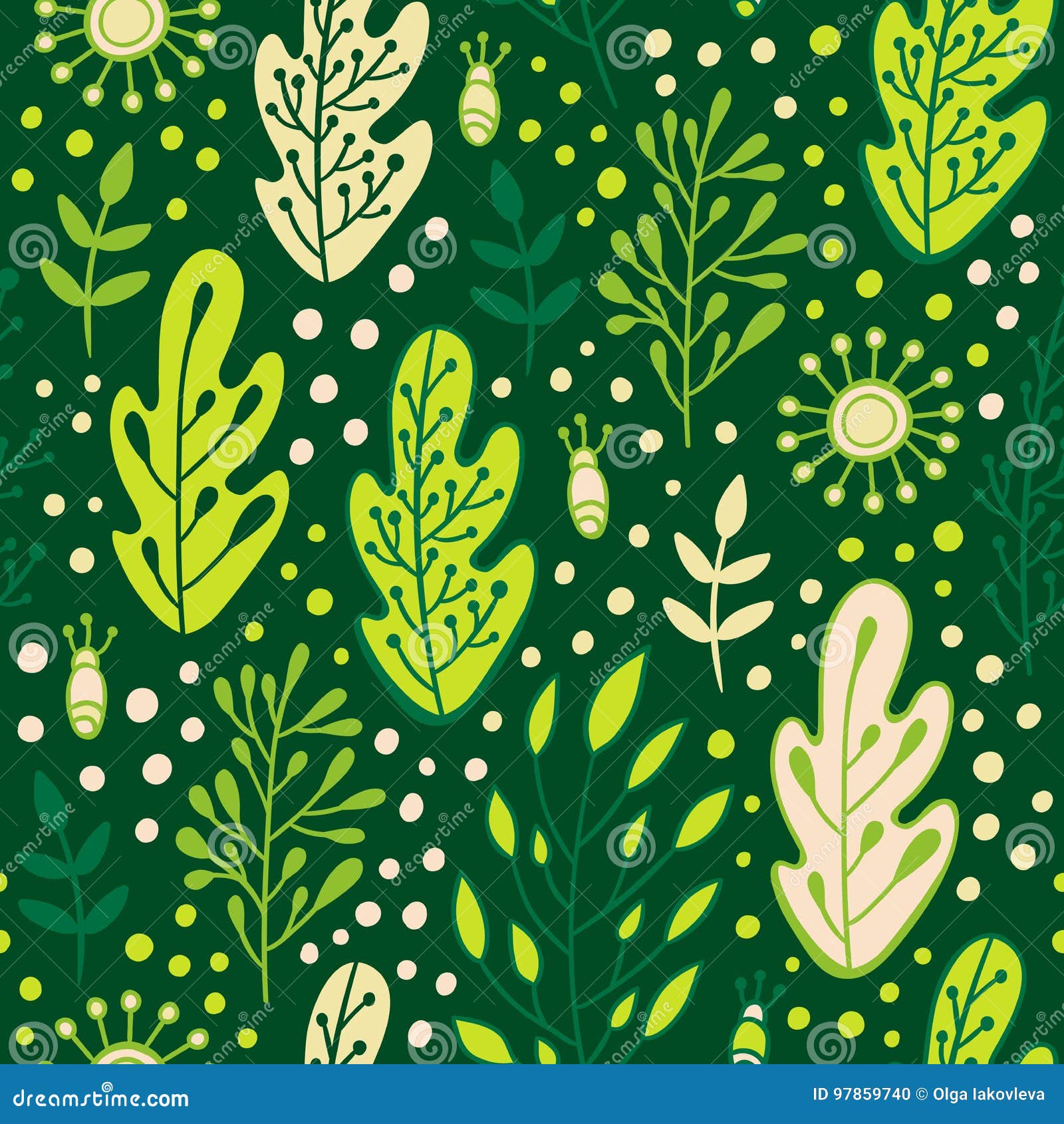 Forest Leaves Seamless Vector Pattern. Nature Background in Colors of ...