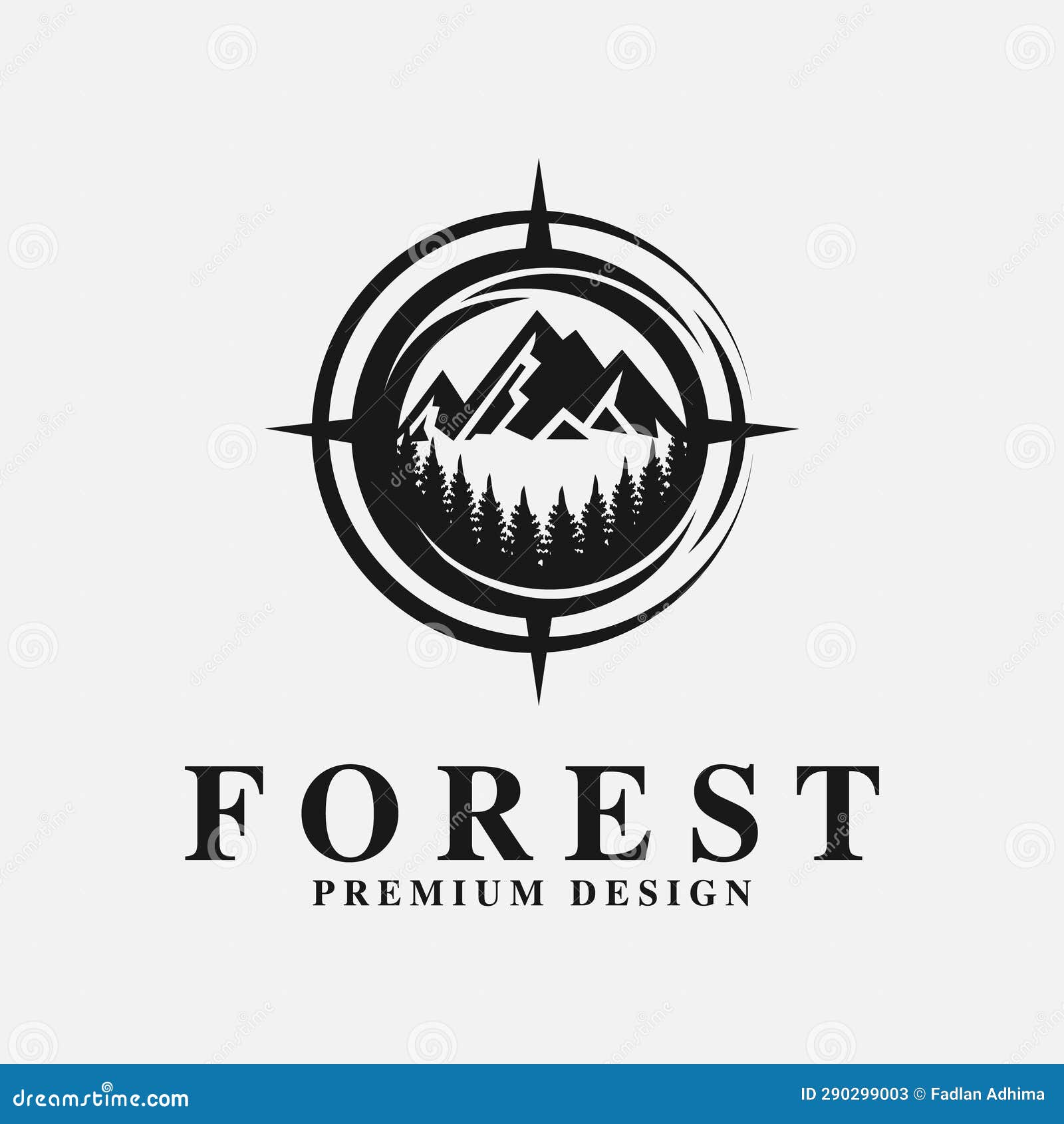 Forest Logo Design Inspiration with Compass and Mountain Illustration ...