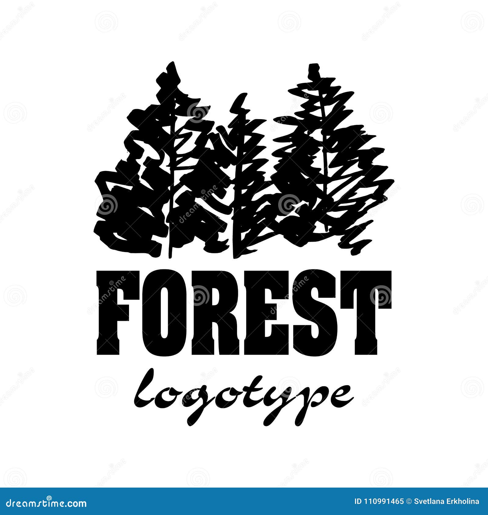 Forest Logotype. Hand-drawn Illustration. Vector Art. Stock Vector ...
