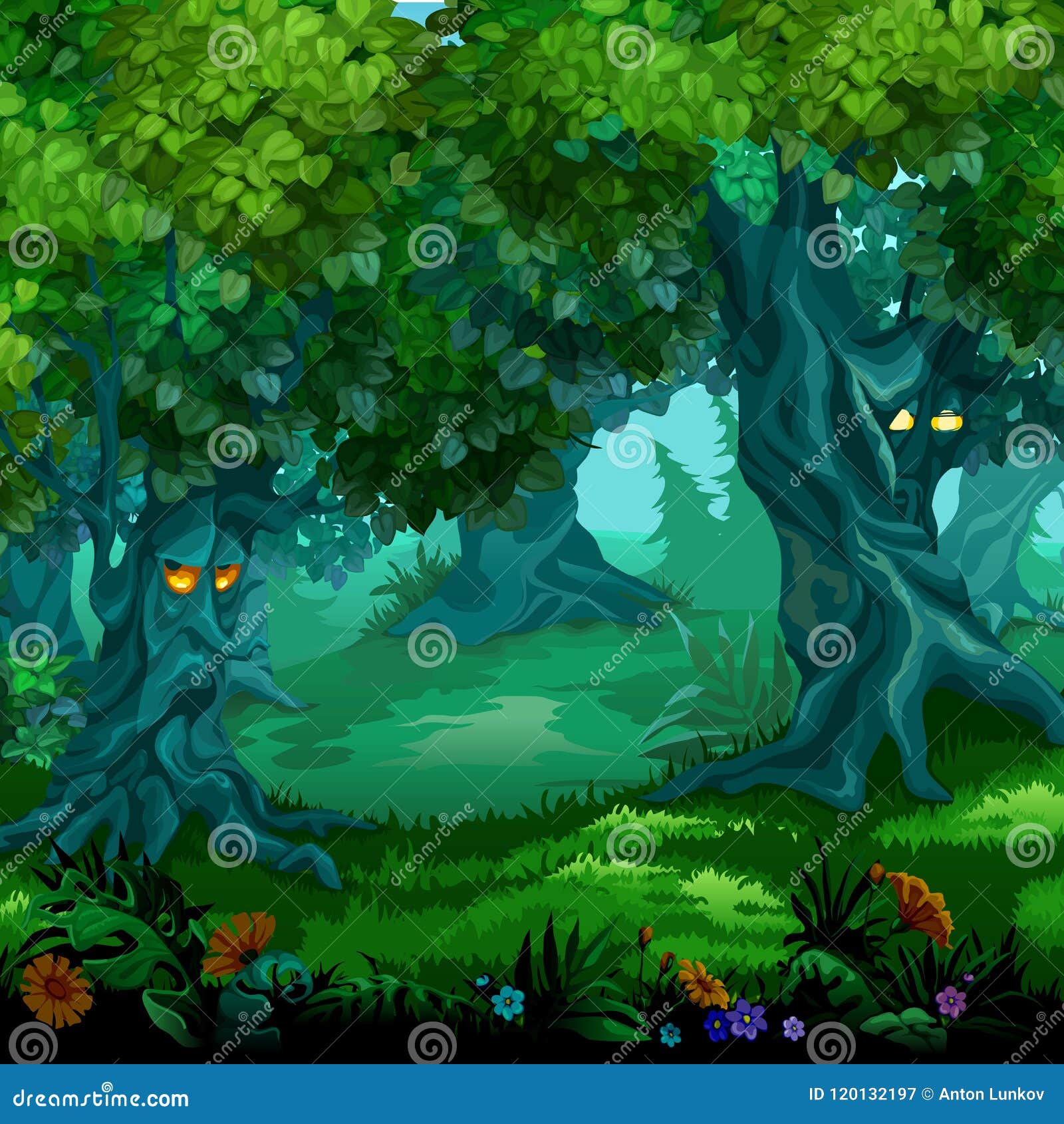 Forest of Magic. Moving Trees. Vector Cartoon Close-up Illustration ...