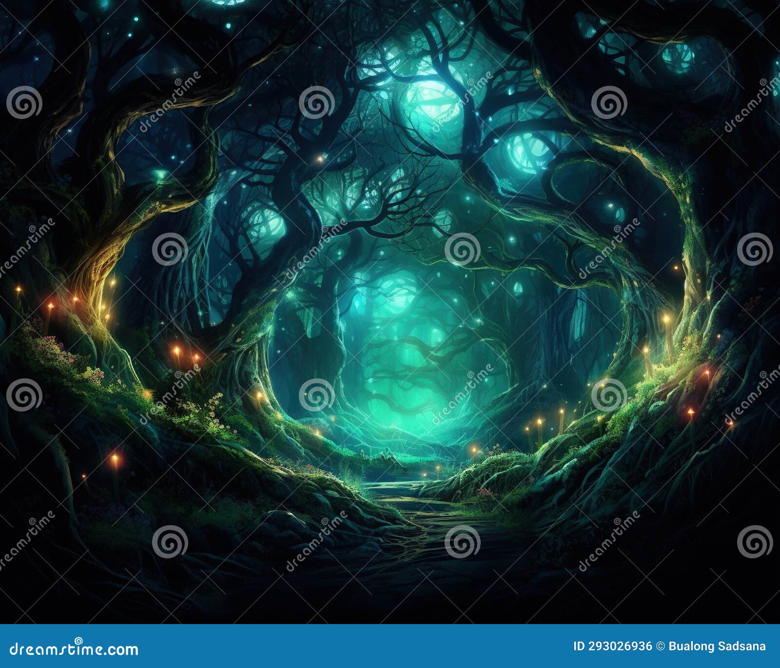 Set With Magic Trees. Fairy Forest. Hand Drawing Isolated Objects On ...