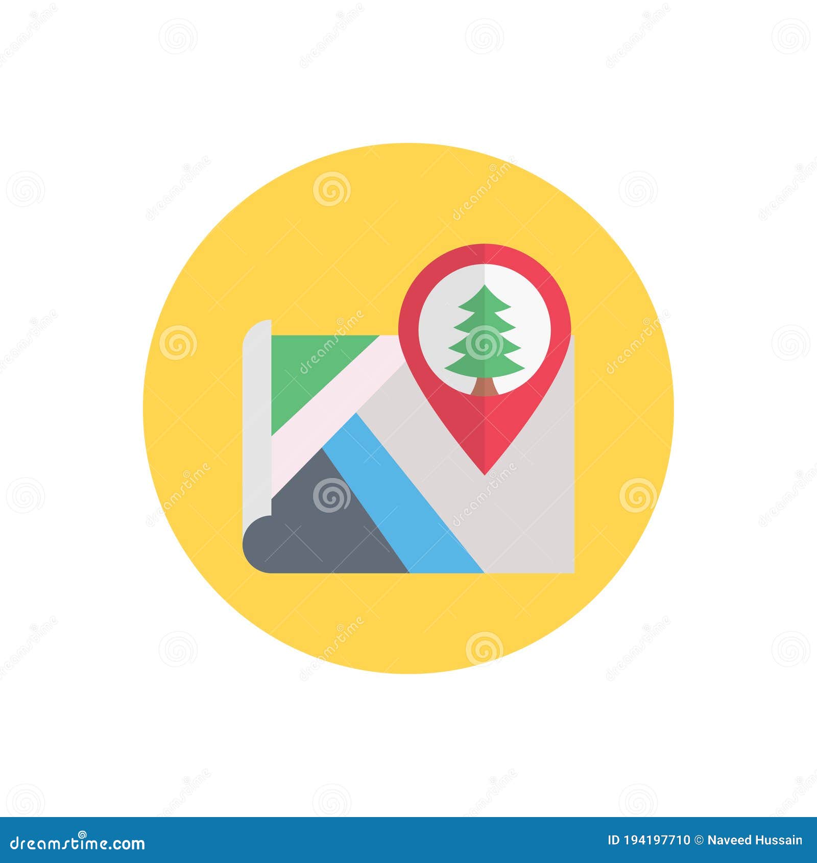 Forest map flat color icon stock vector. Illustration of direction ...