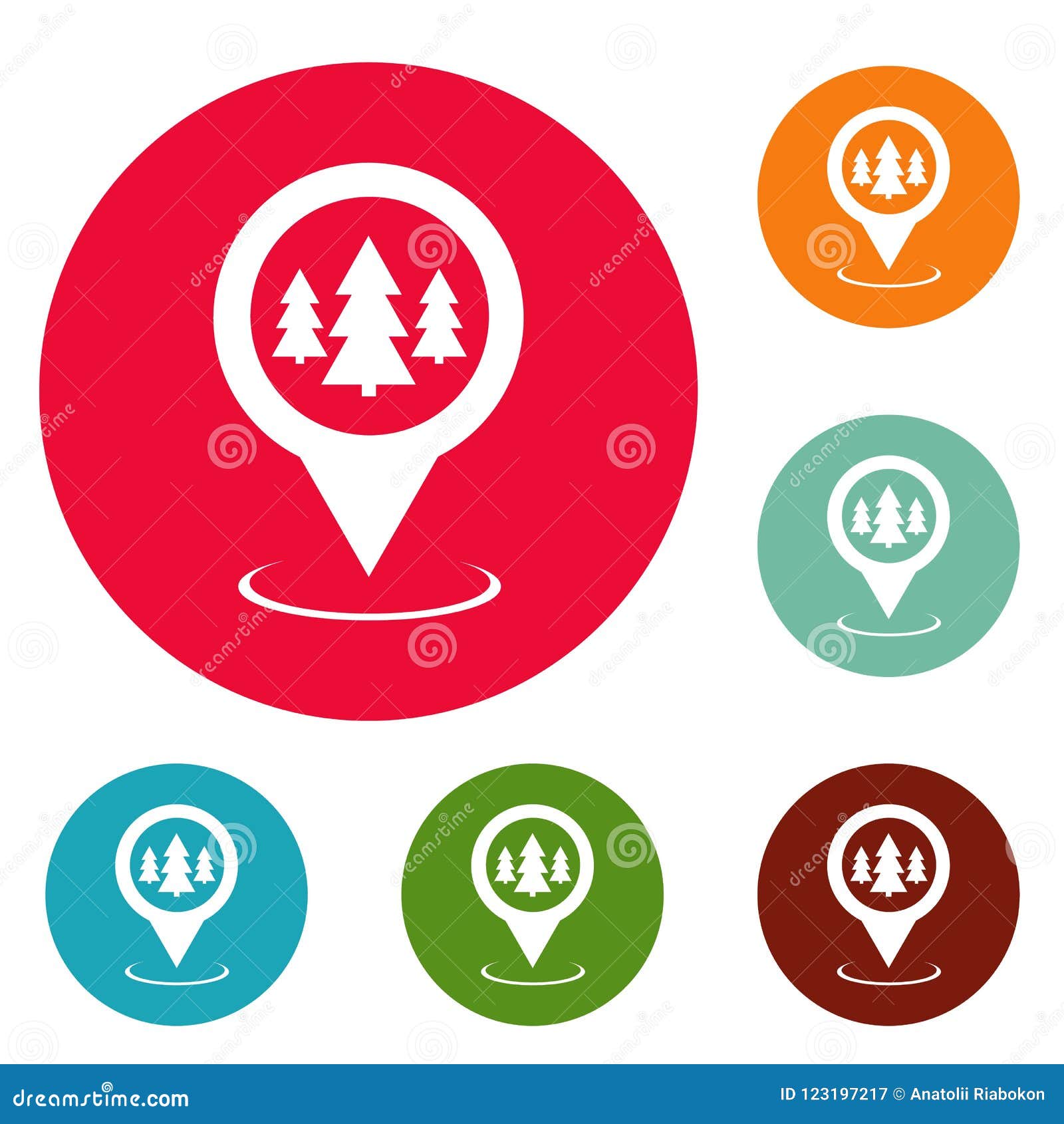 Forest Map Pointer Icons Circle Set Stock Illustration - Illustration ...