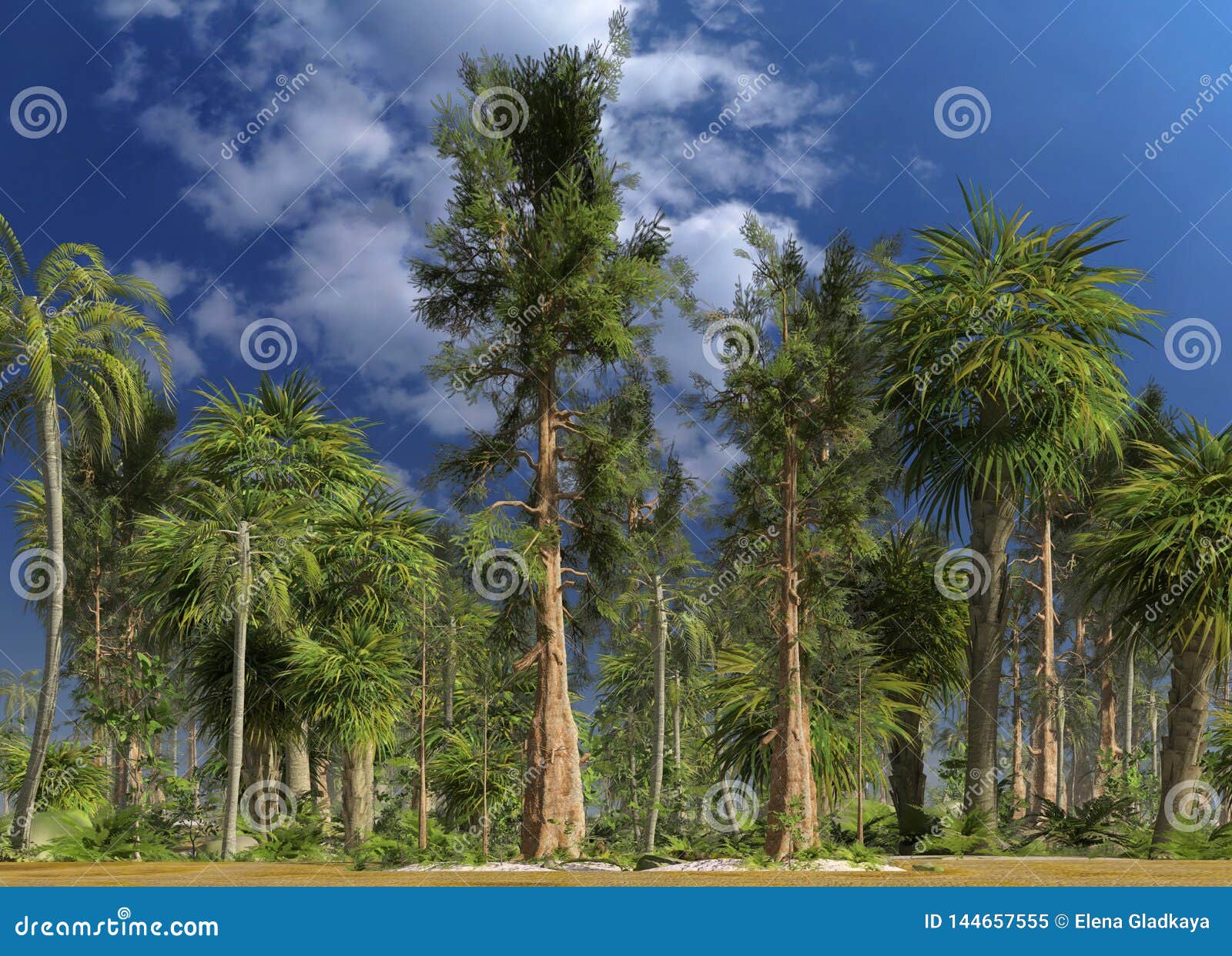 Forest of the Mesozoic Era 3D Illustration Stock Illustration ...