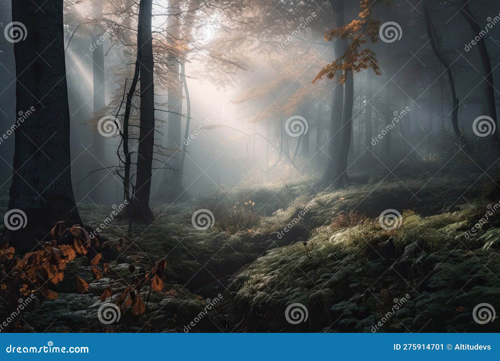 Forest with Mist Rising from the Ground, Creating Tranquil and Serene ...