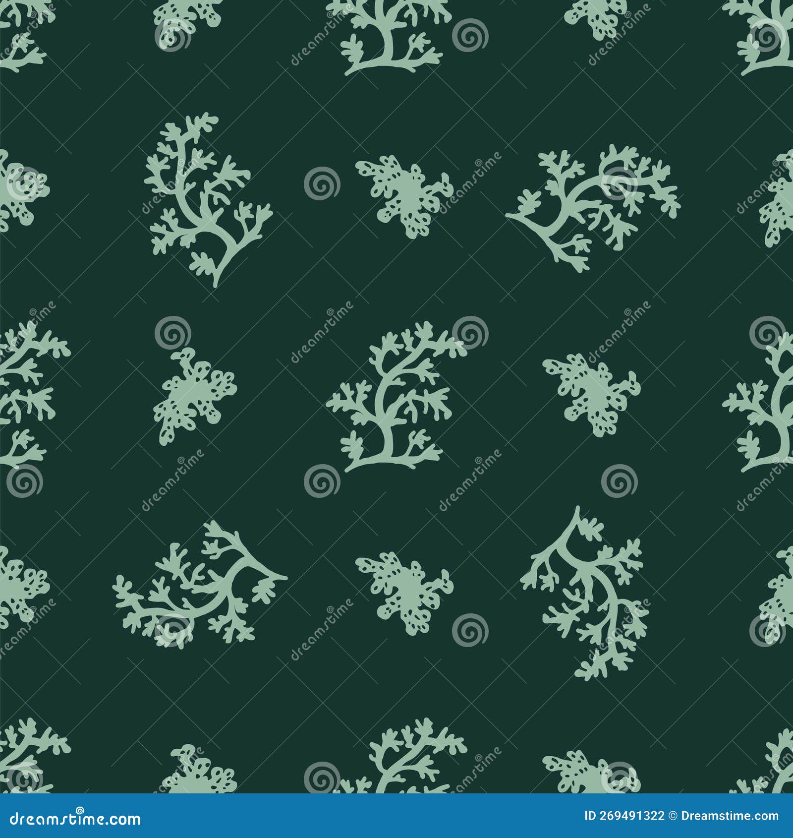 Forest Moss Seamless Pattern. Dark Green and Blue Mosses and Lichens ...