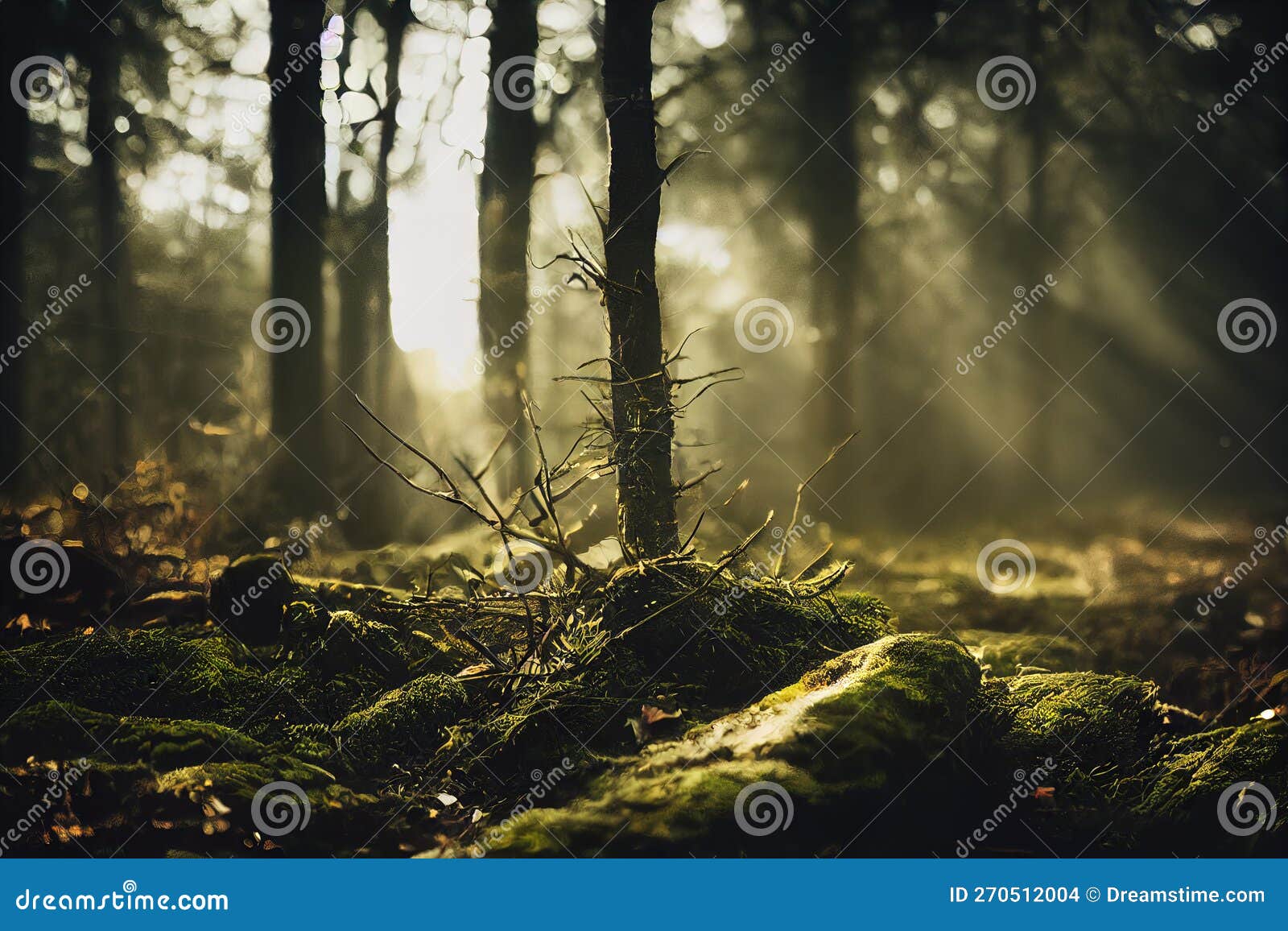 A Forest with Mossy Rocks and Trees in the Background with Sunlight ...