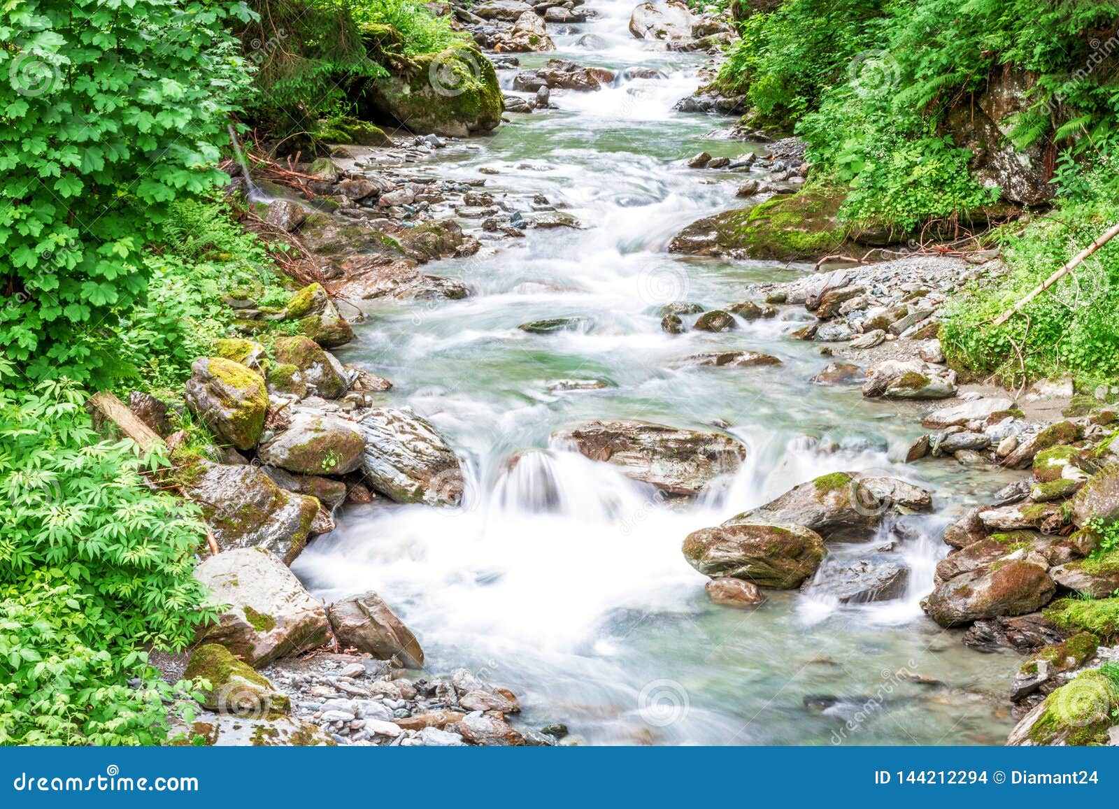 Forest Mountain River Running Over Rocks Stock Photo - Image of color ...