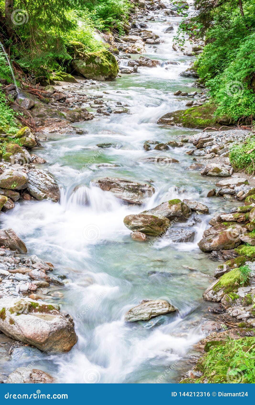 Forest Mountain River Running Over Rocks Stock Photo - Image of cascade ...