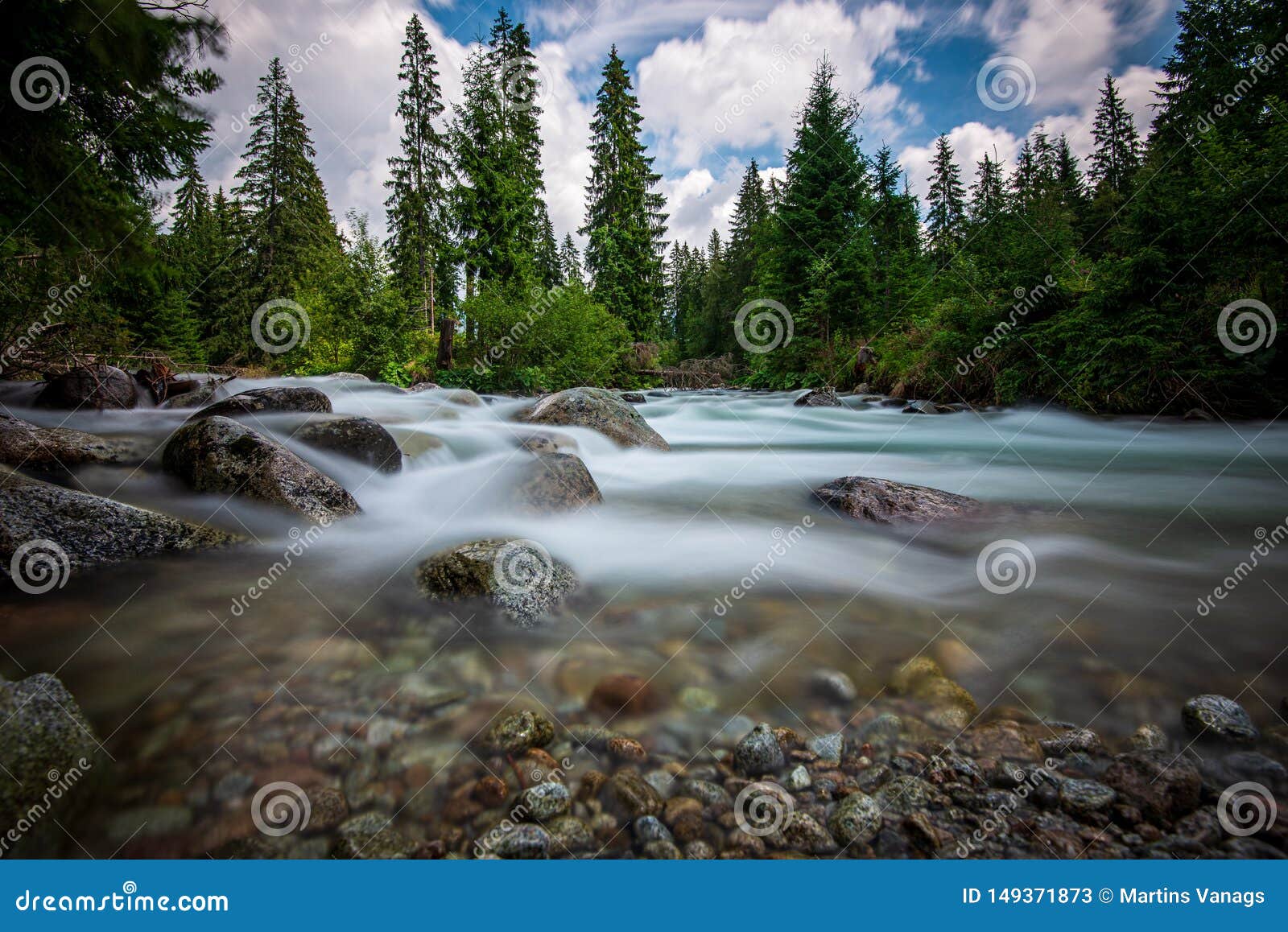 Forest Mountain River with Waterfall Over the Rocks Stock Image - Image ...